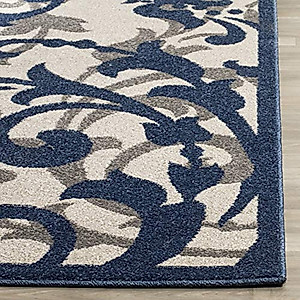 SAFAVIEH Amherst Collection Area Rug - 5'3" x 8', Ivory & Navy, Floral Scroll Design, Non-Shedding & Easy Care, Ideal for High Traffic Areas in Living Room, Bedroom (AMT428M)