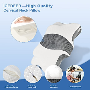 Icedeer Cervical Neck Pillow for Neck Pain Relief, Odorless Memory Foam Cervical Pillows, Orthopedic Sleeping Bed Pillows Support Side, Back and Stomach Sleepers 23.6 * 14 * 5.1 inch