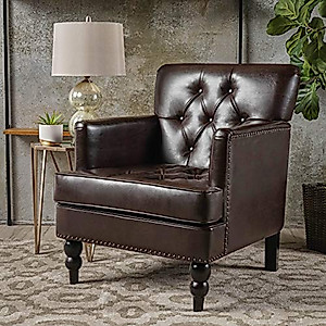 Christopher Knight Home Malone Leather Club Chair, Brown 28D x 29.5W x 33.5H Inch