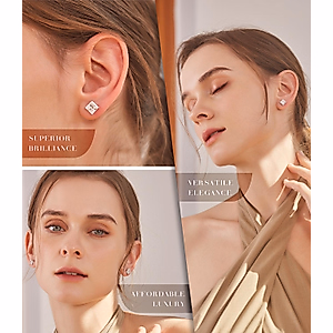 "STUNNING FLAME “18K Gold Plated Sterling Silver Princess Cut Cubic Zirconia Stud Earrings for men women(w-6)