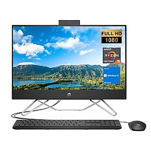 HP All-in-One Desktop, 23.8" FHD Screen, AMD Ryzen 5 5500U Processor, 64GB RAM, 2TB PCIe SSD, Webcam, HDMI, RJ45, Wi-Fi, Wired Keyboard & Mouse, Windows 11 Home, Black