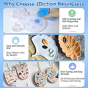 JDiction ResinCrete, 1000g Water Based Casting Resin for Beginners, 20-30Minutes Demold, Fast Curing Terrazzo Resin, Self Leveling, Easy Mix Casting and Coating Resin