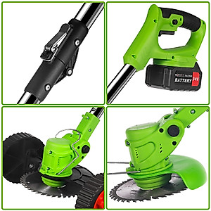 Foldable Brush Cutter Cordless Weed Wacker Electric Weed Eater Edgers with 2 Large Capacity Batteries &13 Blades, Professional Waterproof Weedeaters Battery Operated Grass Timmer for Lawn Garden Yard
