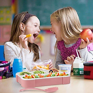 NatraProw Bento Box for Kids, 4 Compartment Kids Lunch Box Leak Proof, Cute Bento Snack Box for Adults and Kids With Utensils, Lunch Containers BPA-Free, Microwave Bento Box (Pink)