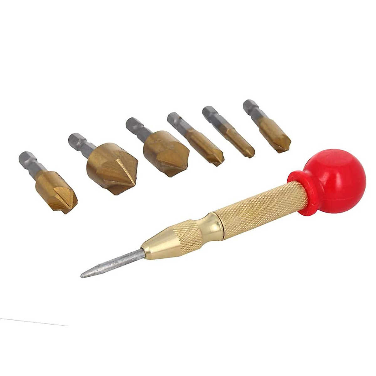 Utoolmart Countersink Drill Bit Set with Center Punch HSS 90 Degree 1/4 inches Hex Shank 5 Flute Bit 6mm-19mm