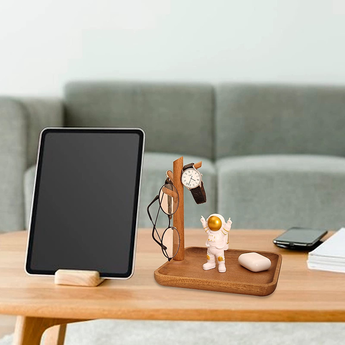 Key Bowl for Entryway Table, Wooden Valet Tray Organizer, Perfume Tray for Dresser, 3 Tiers Wood Rack for Keys, Rings, Wallet, Jewelry, Phone and More