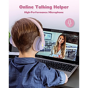 seenda Kids Bluetooth Headphones, Colorful Wireless Over Ear Headset with 85dB/94dB Volume Limited, 45H Playtime, 3 Lighting Modes, Built-in Mic Headphones for Boys Girls iPad Tablet School Pink