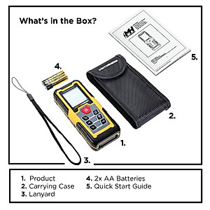 MOTORHEAD 196Ft/60M Laser Measure, Laser Distance Measure w/Digital Level & Angle Sensor, M/in/Ft, 50 Data Set Storage, 3 Measurement Points, Backlit LCD, Pythagorean, Area & Volume Functions