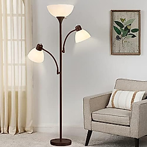 Luvkczc Torchiere Floor Lamps for Living Room with 2 Reading Lamps, Modern Tall Standing Lamps, Industrial Bright Floor Lamp for Bedroom, Office, Dresser, 3 LED Bulbs Included