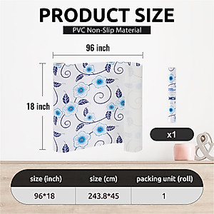 RAY STAR 18X96 Inch Shelf Liner for Kitchen Cabinets, Non-Adhesive Cabinet Liner Washable, PVC Drawer Liner for Dresser Non-Slip Bathroom (Blue Floral)(1 Roll)