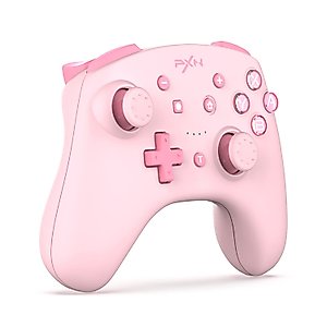 PXN 9607X Wireless Switch Pro Controller, Dual Shock Gamepad Joystick Support NFC, Turbo, Wake-up, Gyro Axis, Vibration Hall Effect Joysticks for Switch/Lite/OLED & PC & iOS (Pink)