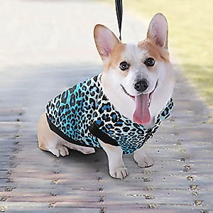 Kigai Blue Leopard Dog Coat Fleece Warm Windproof Pet Clothes for Snow Cold Weather, Soft Cozy Breathable Dog Winter Jacket for Small Medium Large Dogs with Leash Hole Pet Coat(XXS - XL)