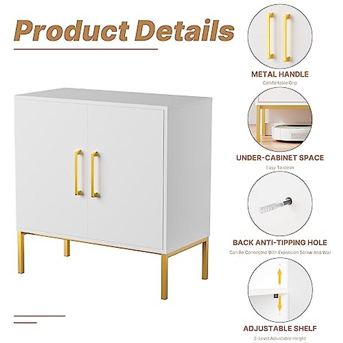 LYNSOM Storage Cabinet with Doors, Free Standing Living Room Cabinet, Modern Wood Buffet Sideboard for Kitchen, Bedroom, Hallway, Entryway, Office, White