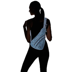 Sakroots Women's On The Go Sling Backpack in Nylon Eco Twill, Denim in Bloom