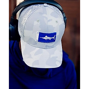 Billfish Gear White Marlin Flag Hat Lightweight Performance Headwear for Big Game Offshore Fishing, Gray Camo