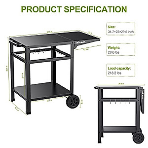 Inkmin Outdoor Dining Cart Double-Shelf Movable Table Stainless Steel Pizza Oven Trolley BBQ Stand Commercial Multifunctional Kitchen Food Prep Worktable
