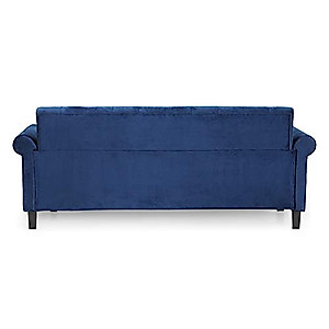 Furinno Bastia Vintage Modern Chesterfield Button Tufted 3-Seater Sofa Couch for Living Room, Navy Velvet
