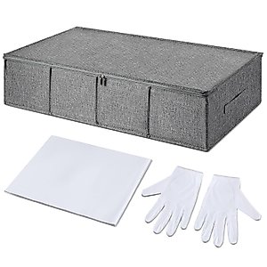 Wedding Dress Preservation Box Kit Dress Storage Box with 1 Microfiber Gloves and 100 Sheets Acid Free Tissue Paper for Storage Wedding Clothing Gown(30 x 15.7 x 7 Inch,Gray, White)