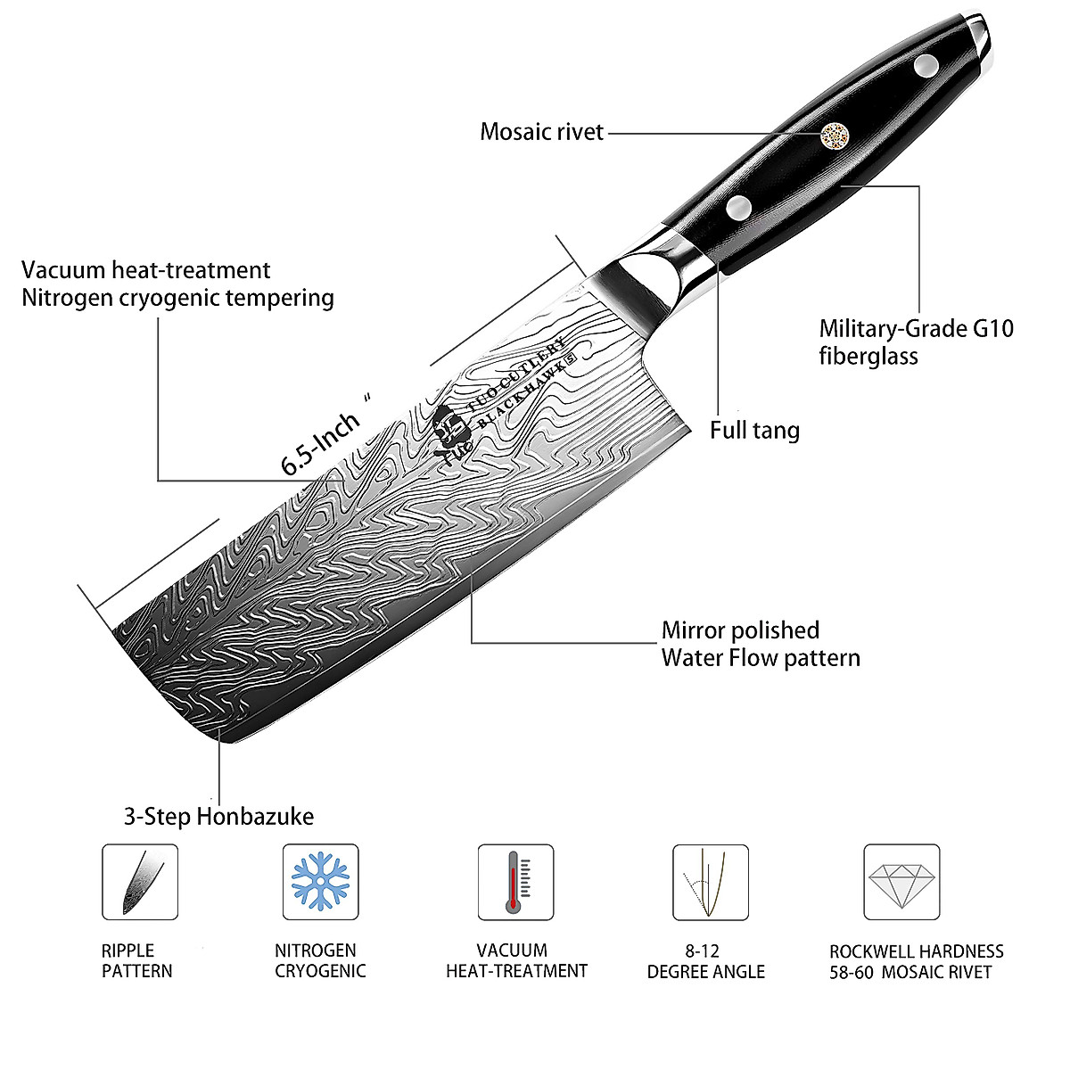 TUO Nakiri Knife - Vegetable Cleaver Knife 6.5-inch High Carbon Stainless Steel - Japanese Kitchen Knives with G10 Full Tang Handle - Black Hawk-S Knives Including Gift Box