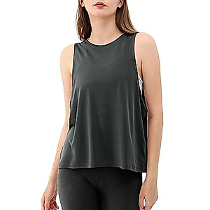 ODODOS 3-Pack Loose Tank Tops for Women Sleeveless Gym Athletic Workout Tops Basic Yoga Shirts, Black, Charcoal, White, Medium