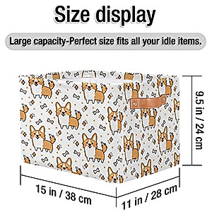Storage Basket Bin, Dog Corgi Bones Stars Large Collapsible Storage Cube Box with Handle Durable Waterproof Closet Shelf Organizer for Toy Nursery Bedroom Laundry Basket, 1 Pcs