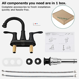 PARLOS 2-Handle Bathroom Sink Faucet High Arc Swivel Spout with Metal Drain Assembly and Faucet Supply Lines, Matte Black, Demeter 14134
