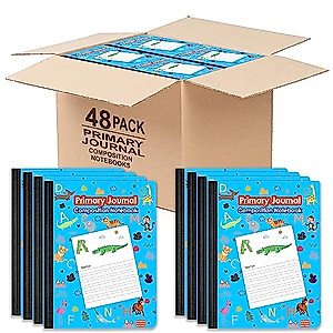 Primary Composition Notebook K-2, Primary Journal Grades K-2 ABC & Animal Print Cover, Pre K Primary Journal, 100 sheets/200 Pages Composition Book with Picture Space 9.75″​ x 7.5″ (48 Pack, Blue)