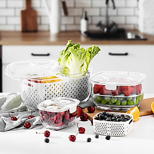 LUXEAR Fresh Produce Vegetable Fruit Storage Containers 3Piece Set, BPA-free, Partitioned Salad Container, Fridge Organizers, Used in Storing Fruits Vegetables, White