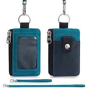 Artpaxy Minimalist Wallet For Mens Womens, Keychain RFID Blocking Zipper Small Wallet with ID Window 2 Lanyards,Water Resistant Travel Cash Card Coin Case Boys Girls