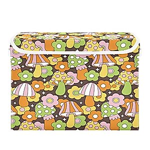 Krafig Cartoon Funny Plant Mushroom Foldable Storage Box Large Cube Organizer Bins Containers Baskets with Lids Handles for Closet Organization, Shelves, Clothes, Toys