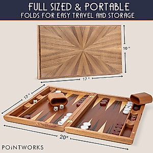 Pointworks 17 Inch Backgammon Sets for Adults. Beautiful Wood Inlaid Backgammon Board Game Set with Unique Checkers & Dice. Large Travel Backgammon Set for Adults, Backgammon Game for 2 Players