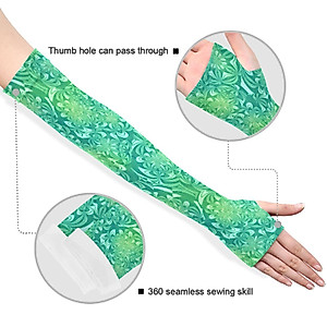 JUNZAN Gardening Sleeves for Women Sun Protection Cooling Sleeves with Thumb Hole Retro Pattern