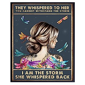 They Whispered to Her You Cannot Withstand The Storm - Positive Motivational Uplifting Encouragement Gifts for Women Teens - Inspirational Quote Wall Art - Boho Decoration Print - Dragonfly Wall Decor
