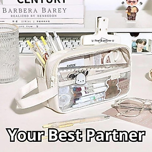 AuraGlor Clear Pencil Case Big Capacity Multiple Compartments Large Pencil Pouch Pen Bag Box Organizer Simple Pen Storage Aesthetic Stationery Cosmetic for Adults Men Women Office Essentials (Blue)