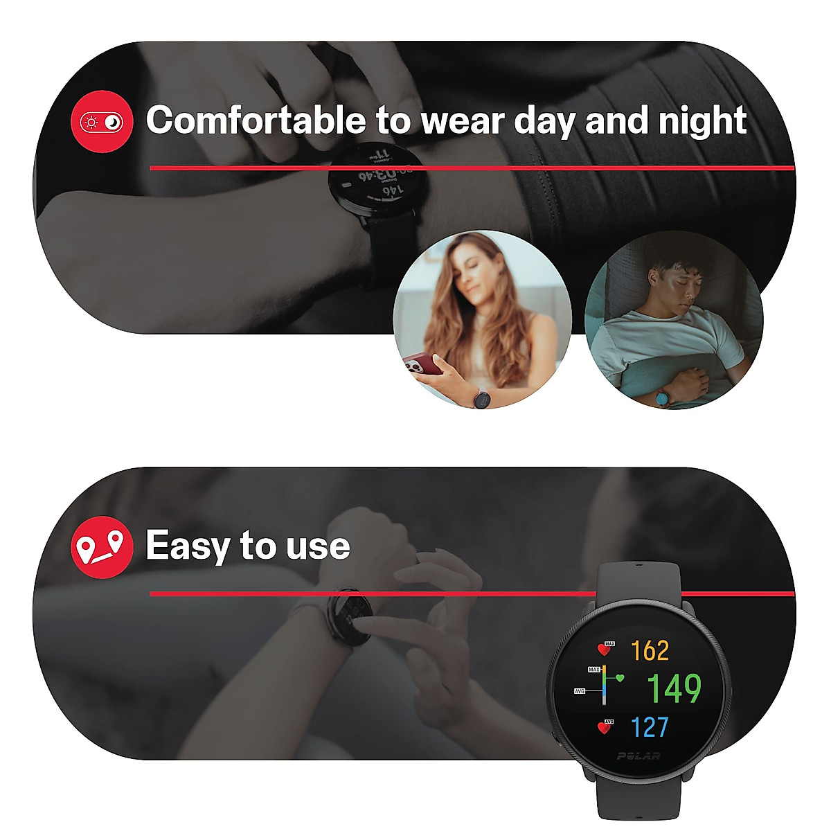 POLAR Ignite 2 Series Water Resistant Smartwatch with GPS, Heart Rate Monitoring, Sleep Analysis and Personalized Fitness Tracking, S-L, for Men or Women, Black
