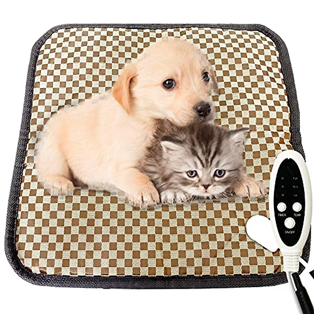 Couvkadl Pet Heating Pad, Electric Heated Pad for Dogs and Cats Indoor Waterproof Warming Mat with 3 Levels of Temperature Adjustment, Auto Off, Durable for Puppies Dogs Cats (18” X 18”)