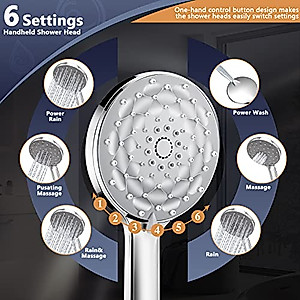 12" Rainfall Shower Head with Handheld Combo, High Pressure Shower Heads with Upgraded 12" Adjustable Curved Shower Extension Arm, 6 Settings Handheld Shower Head Built-in Power Wash Anti-leak（Chrome）