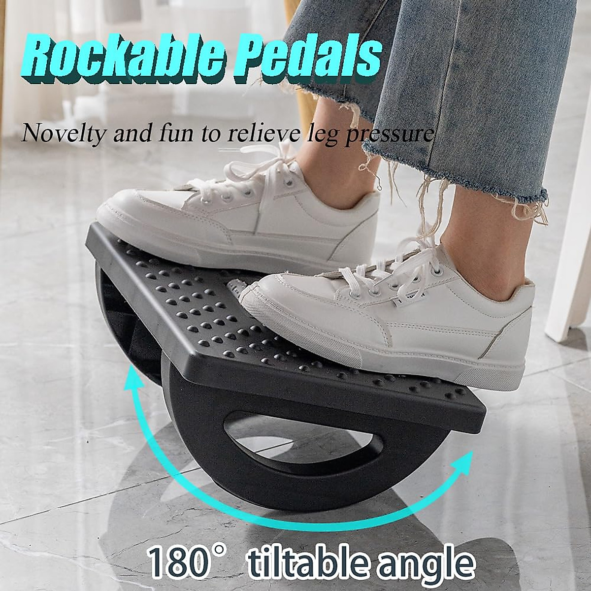 Foot Rest, Adjustable Height Foot Rest for Under Desk at Work, Ergonomic Foot Stool Under Desk for Office, Under Desk Footrest with Large Roller Massage, Desk Foot Rest for Pressure Relief (Black)