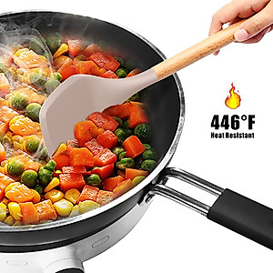 Silicone Cooking Utensils Set - 446°F Heat Resistant Silicone Kitchen Utensils for Cooking,Kitchen Utensil Spatula Set w Wooden Handles and Holder, BPA FREE Gadgets for Non-Stick Cookware (Colorful)