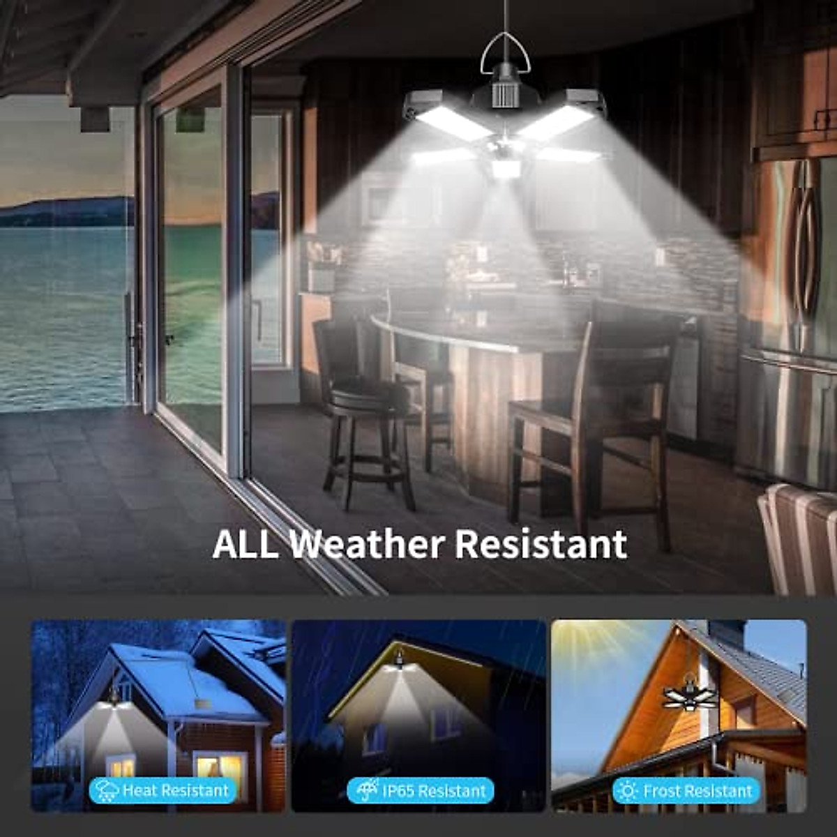 Solar Shed Light Indoor Outdoor,Waterproof Solar Pendant Light 6500K Solar Motion Sensor Light with Remote Control 5-Leaf Adjustable Solar Garage Lights for Home,Shop,Barn,Garden,Patio (Single-Head)