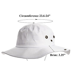 Cotton Sun Hat for Men and Women Wide Brim Foldable Sun Boonie Hunting Fishing Safari Bucket Hat(7 1/2 Size) White