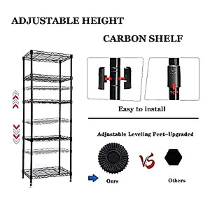 vkahaak 5 Tier Adjustable Wire Shelving Unit, 22" x 12" x 60" Metal Storage Rack with 4 Hooks, Steel Utility Storage Shelf Organization for Kitchen/Garage/Bathroom/Pantry/Closet, Black