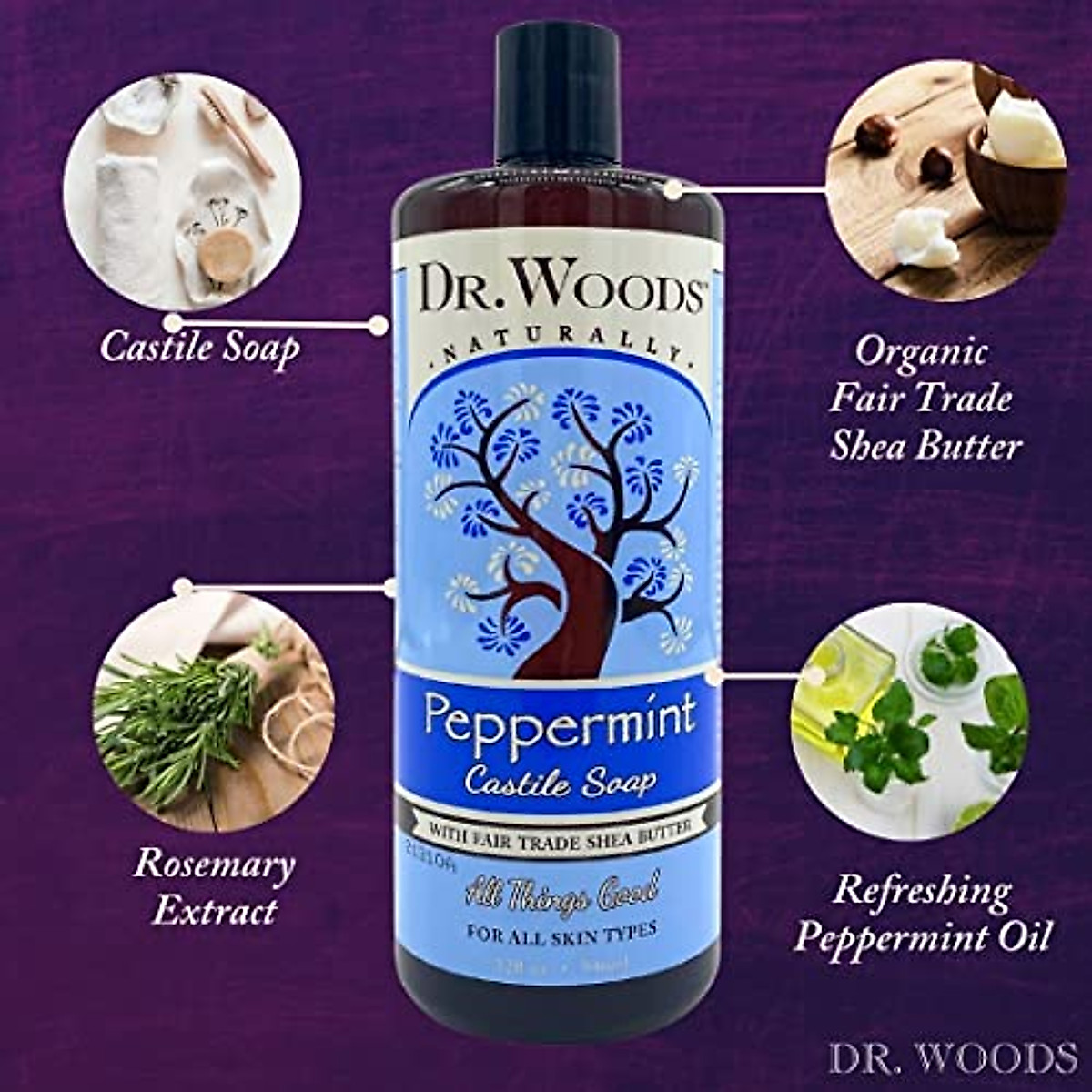 Dr. Woods Peppermint & Lavender Castile Soap, Body Wash with Organic Shea Butter Variety 2 Pack