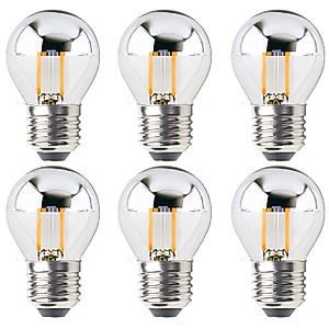 YDJoo 2W G45 Half Chrome Light Bulb Dimmable G45 Silver Mirror Reflected Light 20W Equivalent Warm White 2700K Silver Tipped Mirror Light Bulb E26 Base Decorative LED Edison Bulb for Home Light,6 Pack