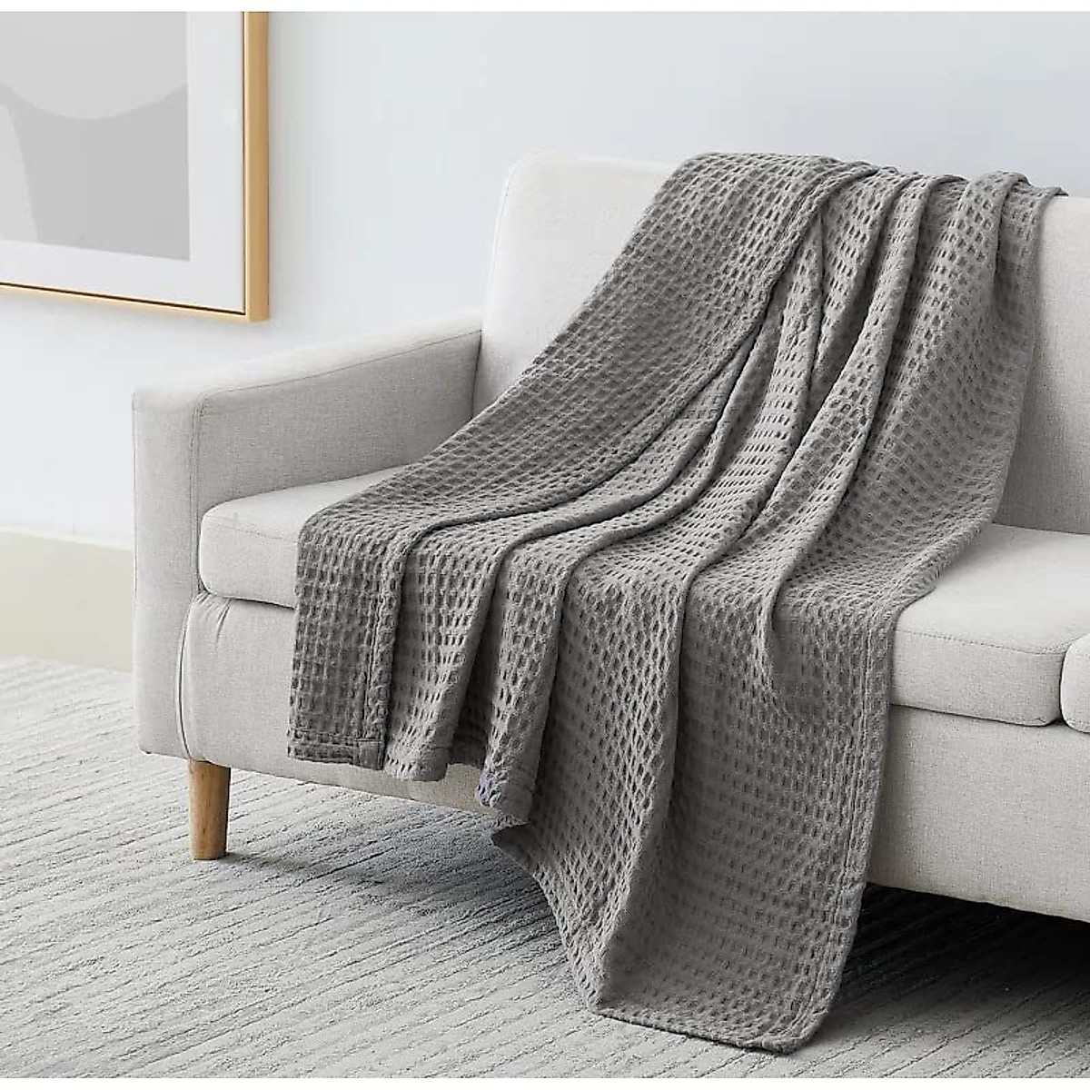 Filament Alley 100% Cotton Waffle Weave Bed Blanket Charcoal Grey Full Queen 90x90 Inch Breathable Lightweight Comforter Throw Blanket Travel Throw Blanket Couch Bed Sofa