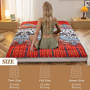 HIGOGOGO Japanese Floor Futon Mattress for Adults, Roll Up Sleeper Sofa Bed Mattress Replacement, Foldable Floor Bed Shikibuton Sleeping Pad, Pull Out Couch Mattress for Guest, Kids, Bohemian, Full
