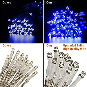 [Remote Control] Fairy String Lights Battery Operated, 33FT 100 LED Christmas Lights IP65 Waterproof with Timer, Memory Function and 8 Lighting Modes for Indoor Outdoor Xmas Halloween Wedding - Blue