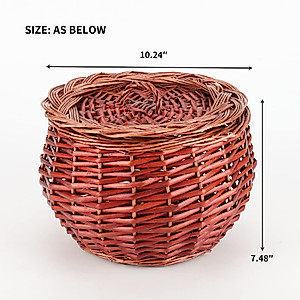 Wicker Storage Basket, Food Storage Container with Lid for Egg Kitchen Potatoes Fruit Vegetables (Brown)