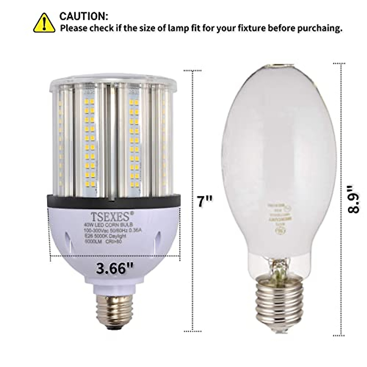 TSEXES 40W LED Bulbs 6000Lumen E26 Medium Base LED Corn Light Bulb 5000K Daylight,Equivalent 175W to 250W Metal Halide Bulb HID HPS Bulb for Indoor Outdoor Garage Workshop Warehouse Backyard
