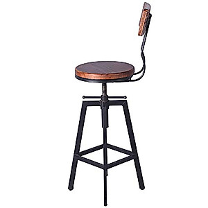 Diwhy Industrial Bar Stool Wood Metal Bar Stool,Adjustable Height Swivel Counter Height Bar Chair with Backrest,Black,Fully Welded Set of 2 (Brown Wooden Top with Wooden Backrest)
